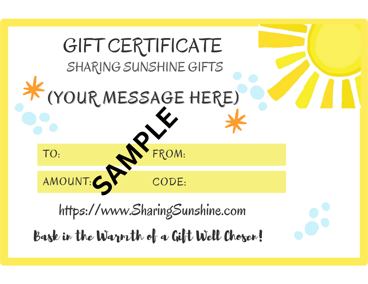 Sharing Sunshine Gift Card / Gift Certificate – Sharing Sunshine Gifts